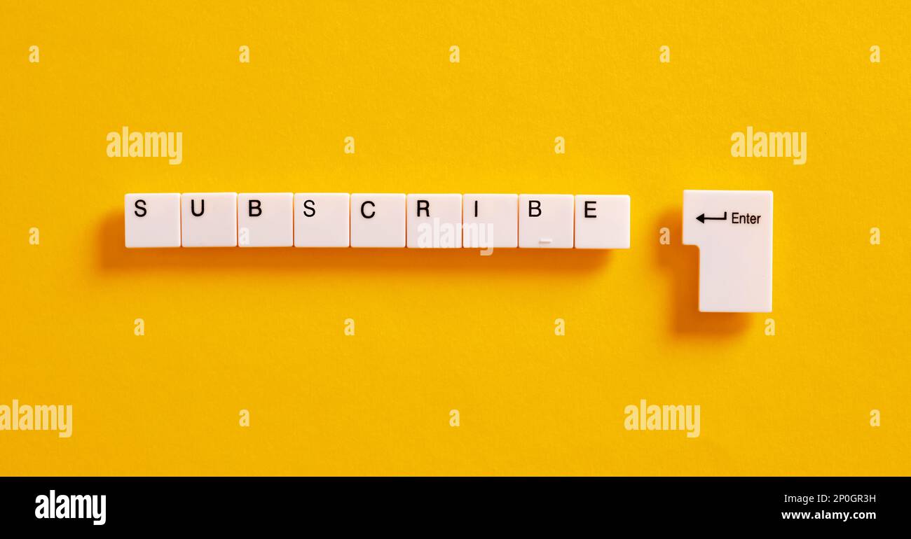 Online subscription or registration concept. Computer keyboard keys ...