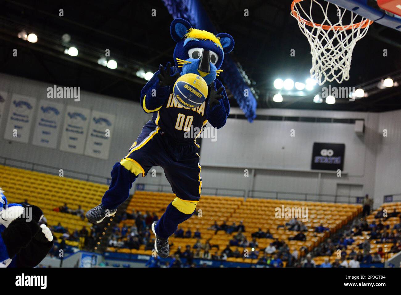 TERRE HAUTE, IN - DECEMBER 07: Indiana Pacers mascot Boomer performs ...
