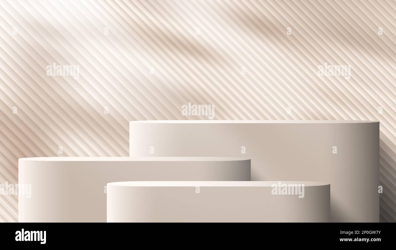 3D realistic products display beige podium stand pedestal on brown ...