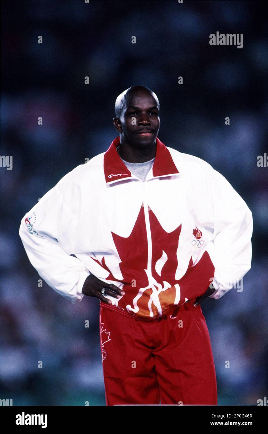 1996: Donovan Bailey (CAN) celebrates after winning the gold medal in ...
