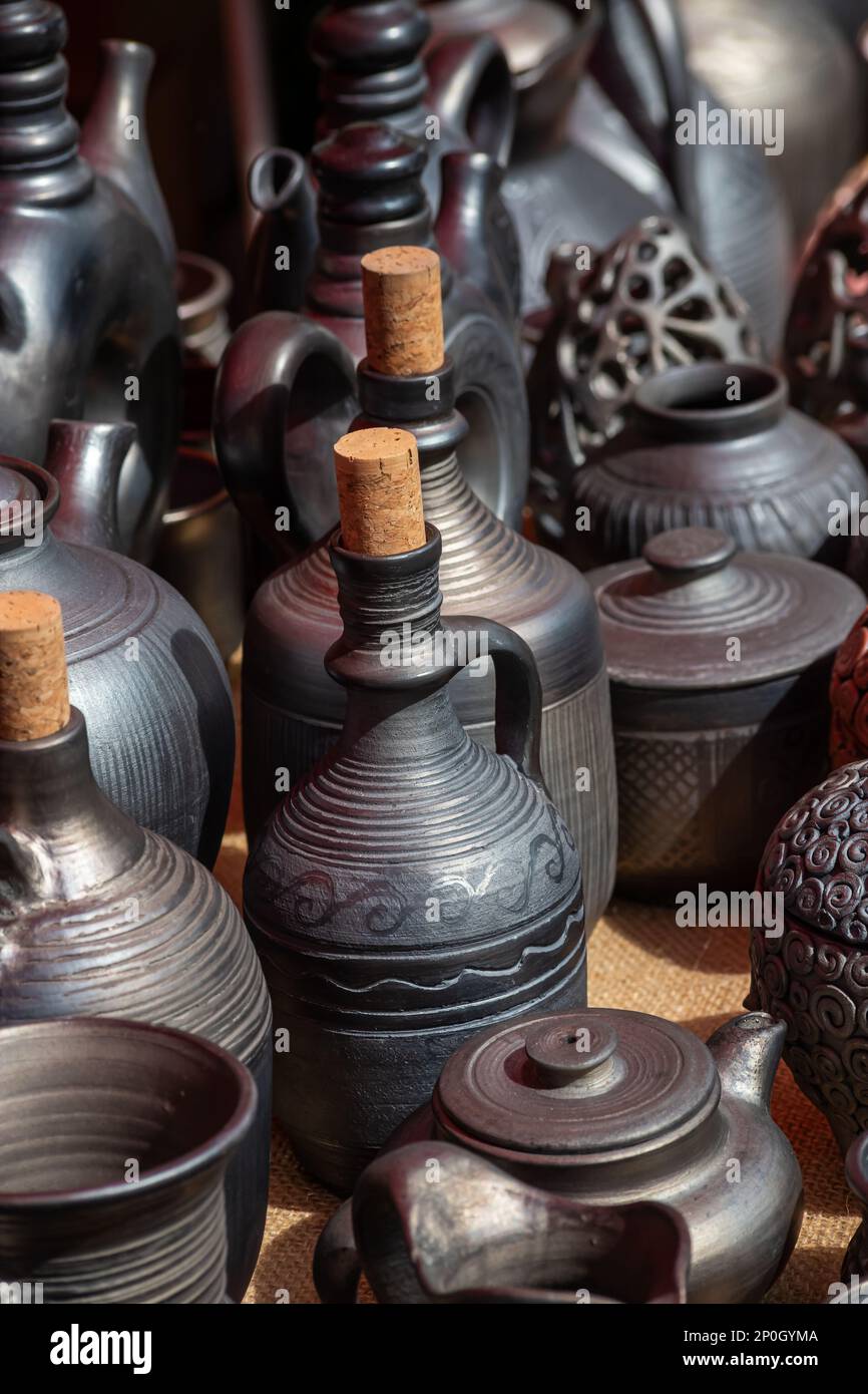 Traditional homemade ceramic pots on traditional crafts fair Stock ...
