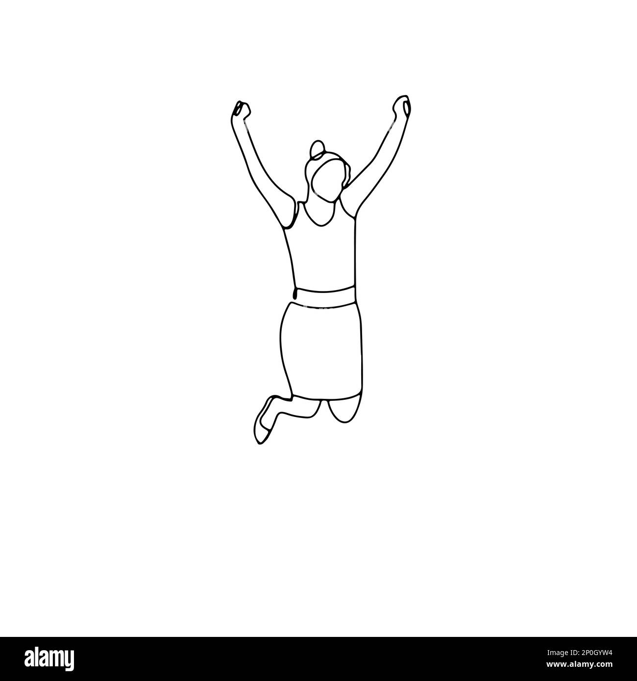 Single line drawing of jumping woman. Linear hand drawn doodle Stock ...