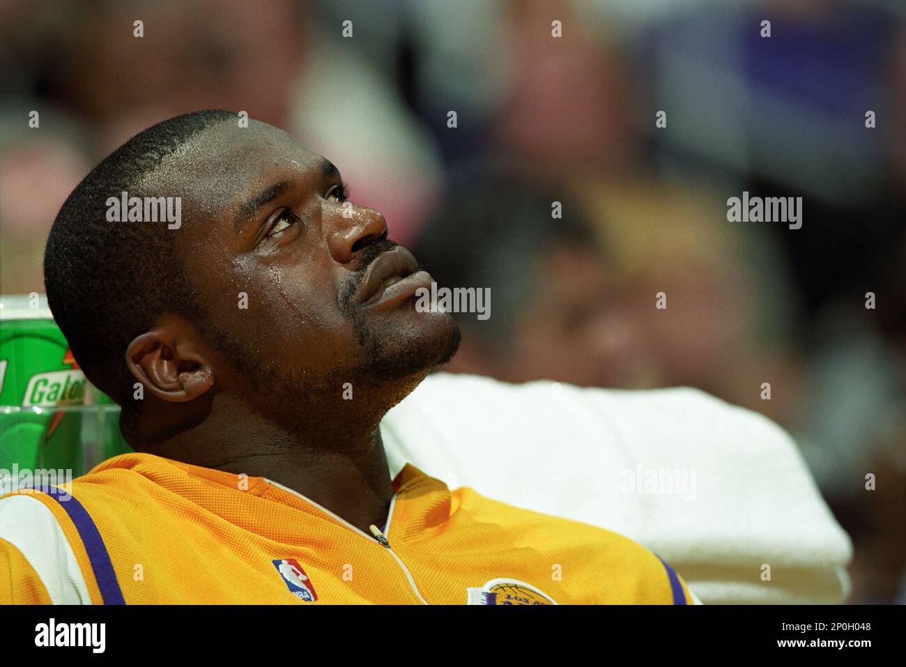 FILE: Shaquille O'Neal of the Los Angeles Lakers looks up from the ...
