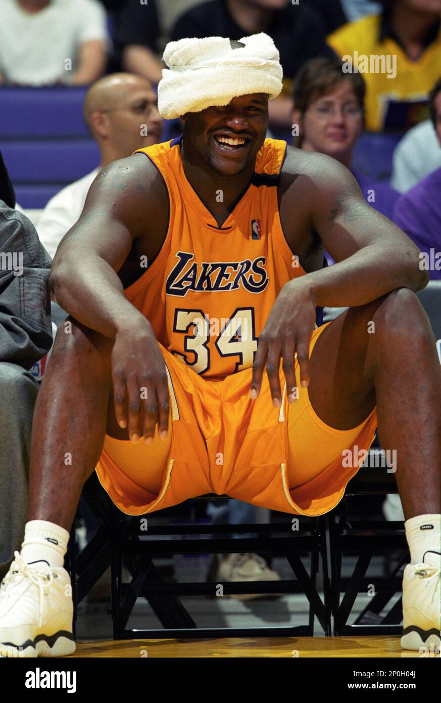 FILE: Shaquille O'Neal of the Los Angeles Lakers sits and smiles on the ...