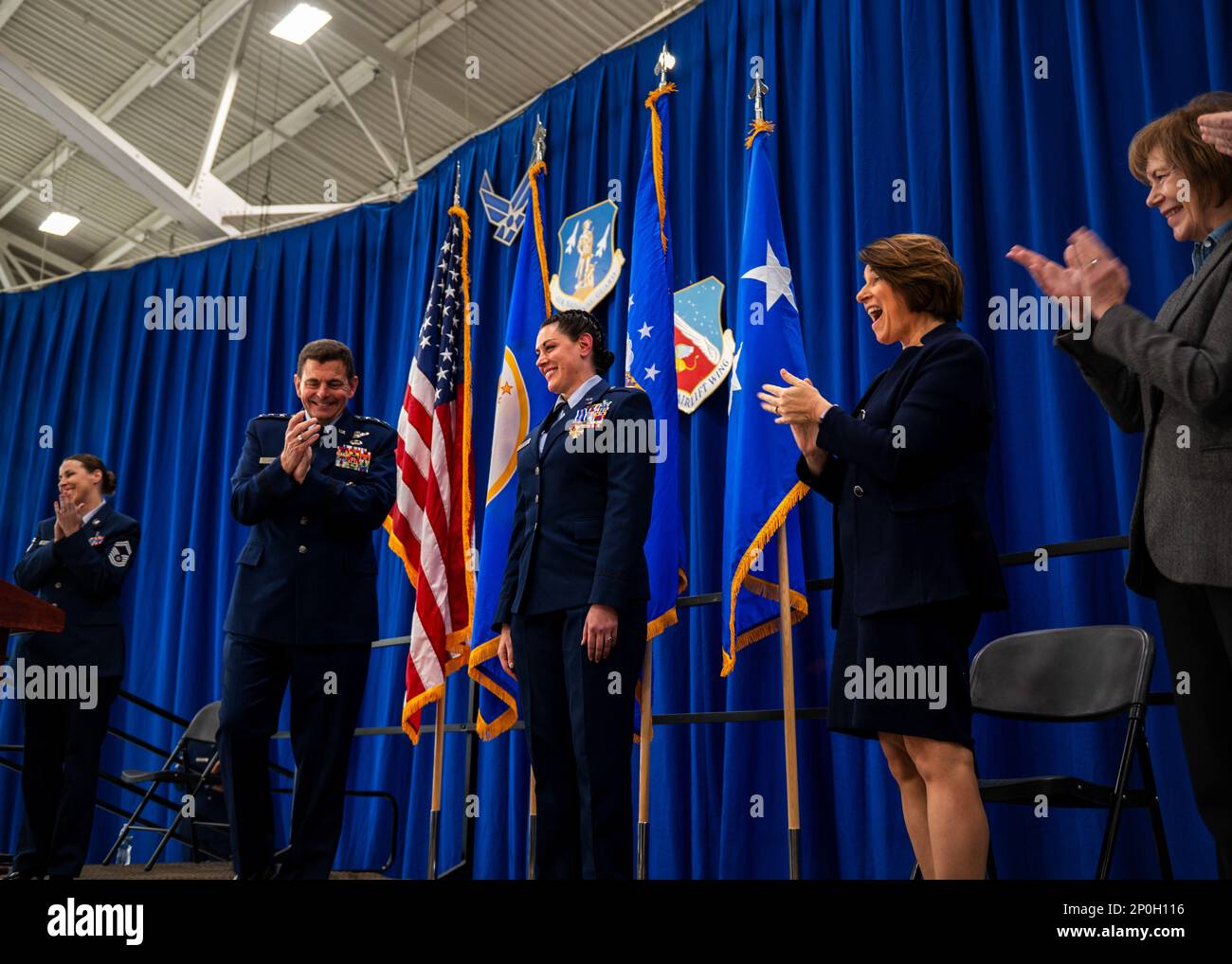 U.S. Air Force Maj. Katie Lunning, 133rd Medical Group, receives the ...
