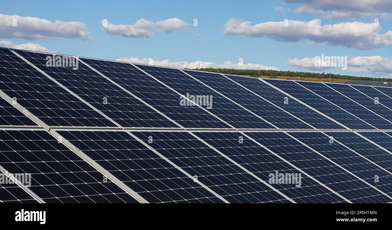 solar panels with the sunny sky. Blue solar panels. background of ...