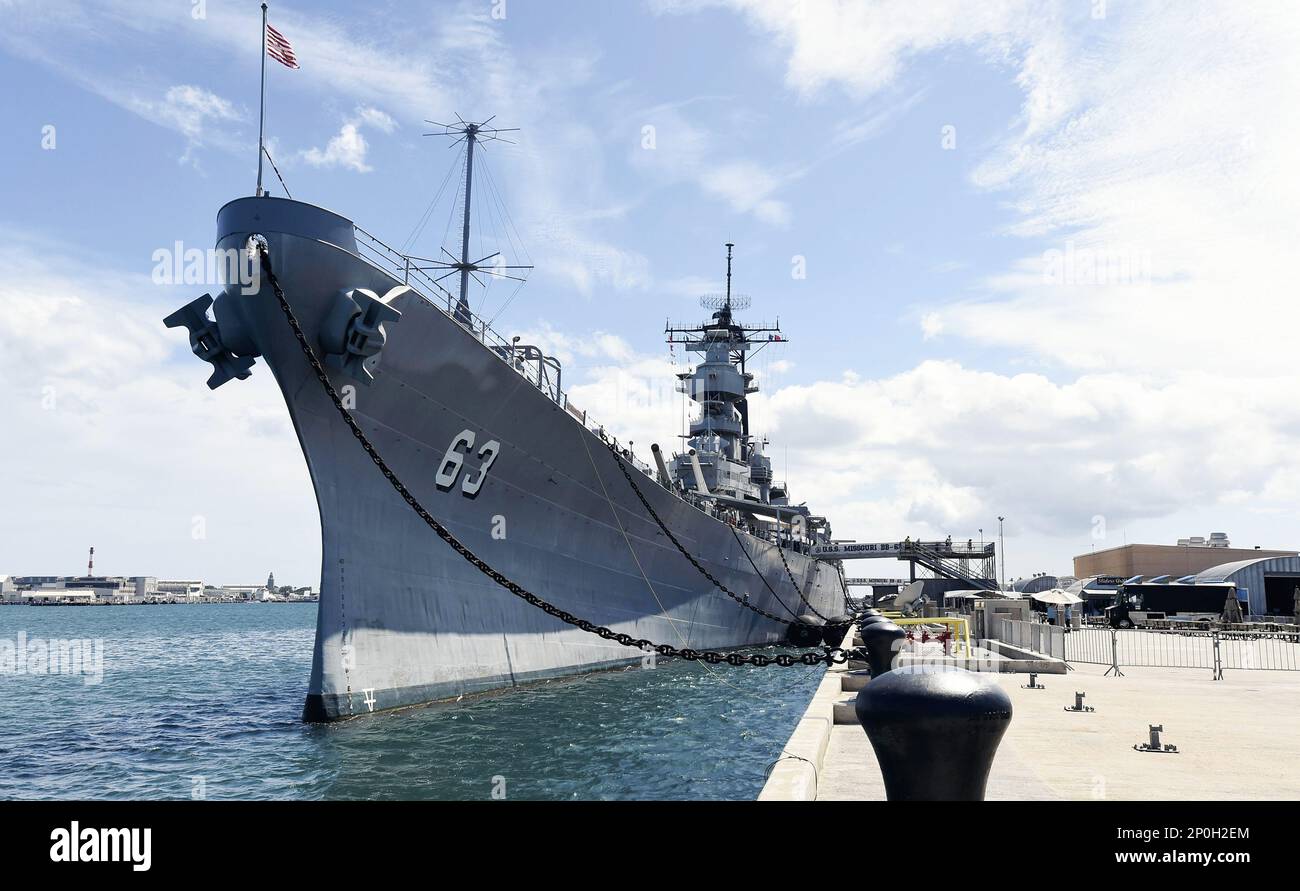 A photo shows the USS Missouri in Oahu, Hawaii on August 12th, 2015 ...