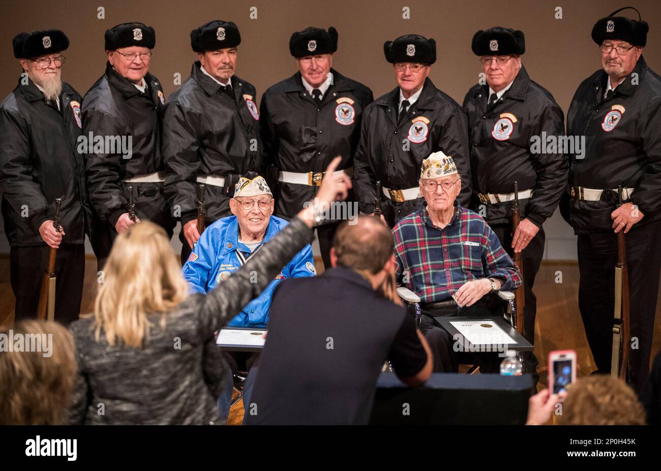 Pearl Harbor survivors Richard Thill, bottom left, and Victor Paradis ...