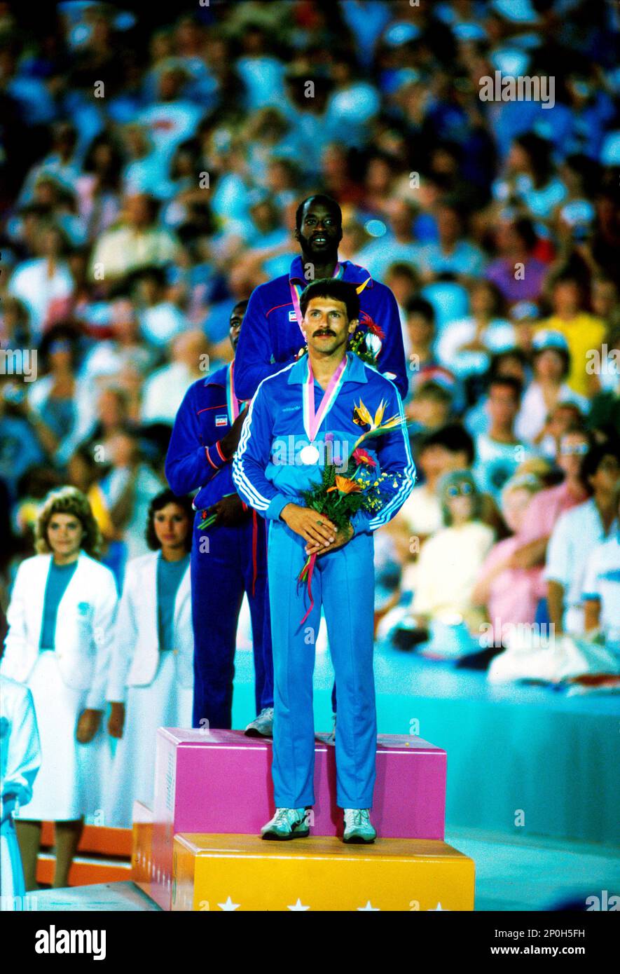 1984: Edwin Moses (USA) wins the gold medal during the 1984 Summer ...
