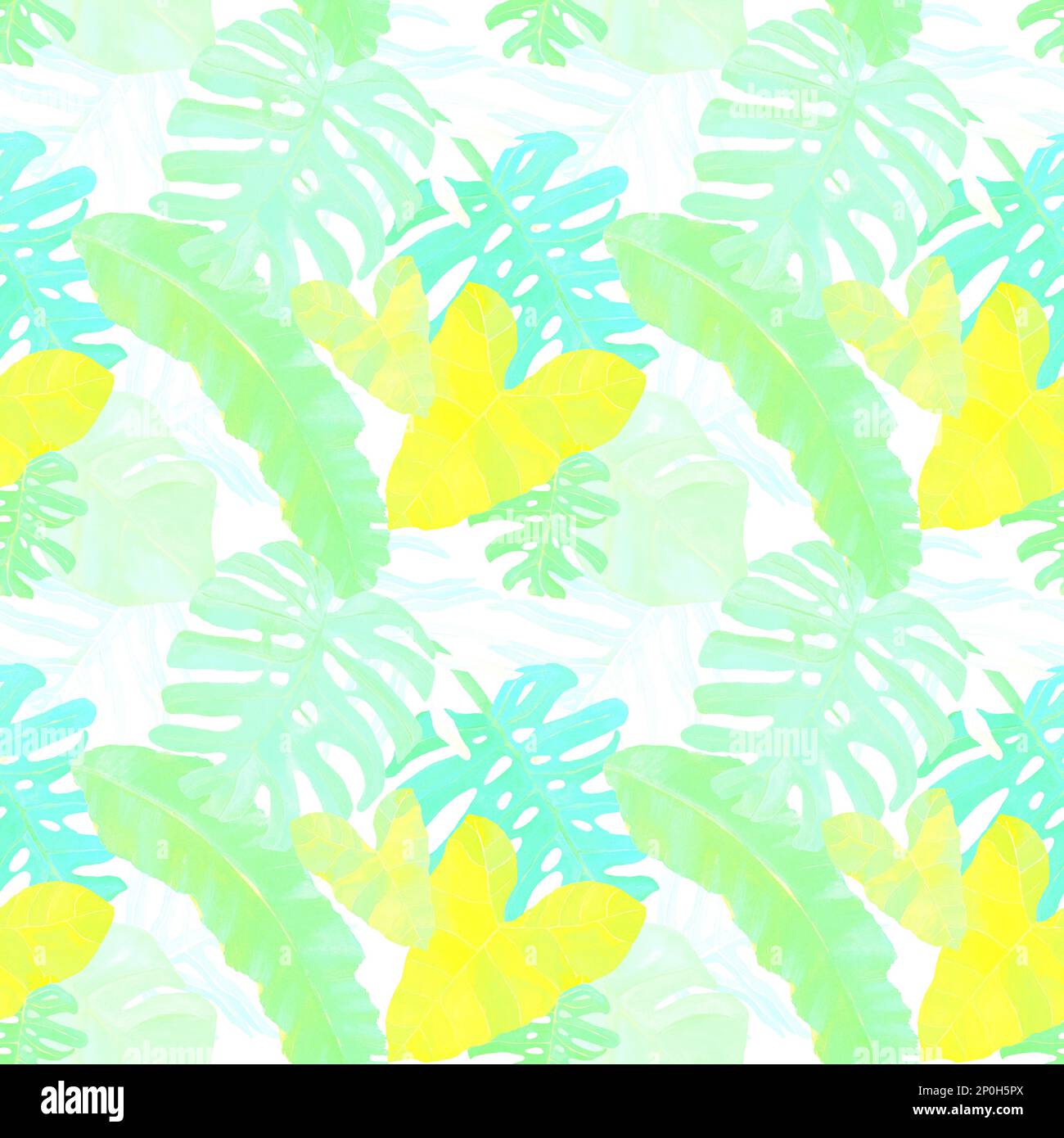 Watercolor seamless pattern with tropical leaves Background in neon ...