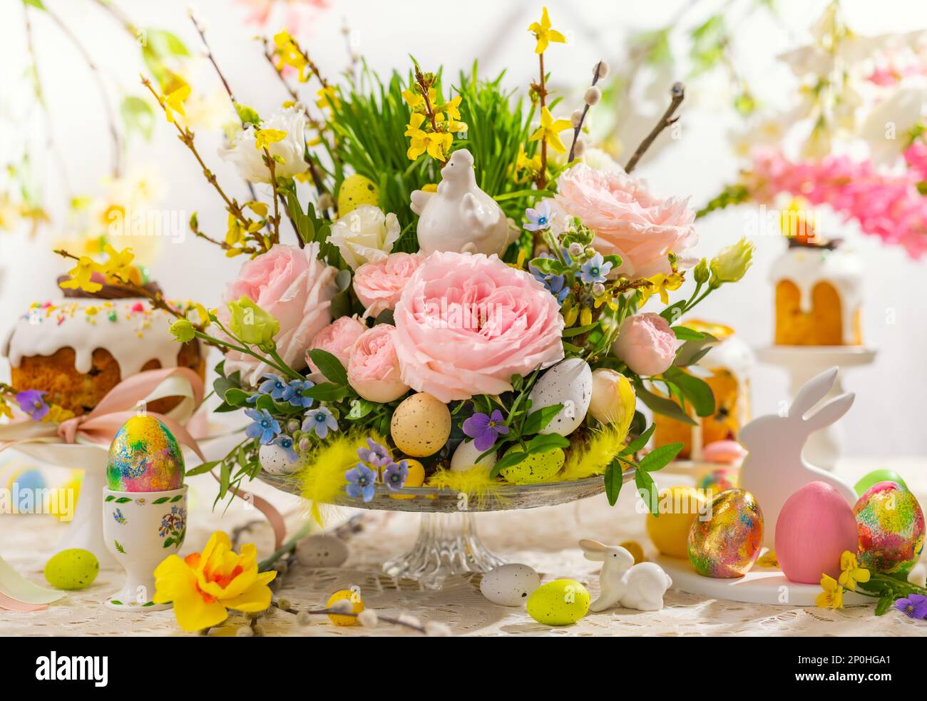 Easter still life with Flower composition and Traditional Easter treat ...