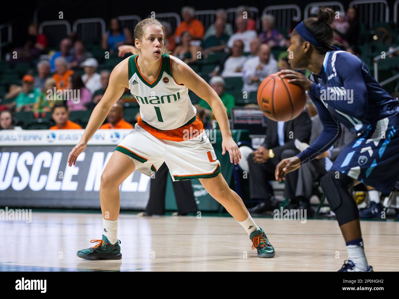 December 04, 2016: Miami guard Laura Cornelius (1) defends during the ...