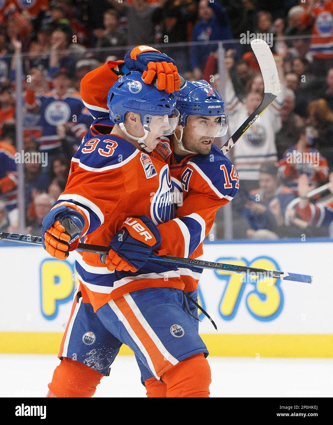 Edmonton Oilers' Ryan Nugent-Hopkins (93) and Jordan Eberle (14 ...