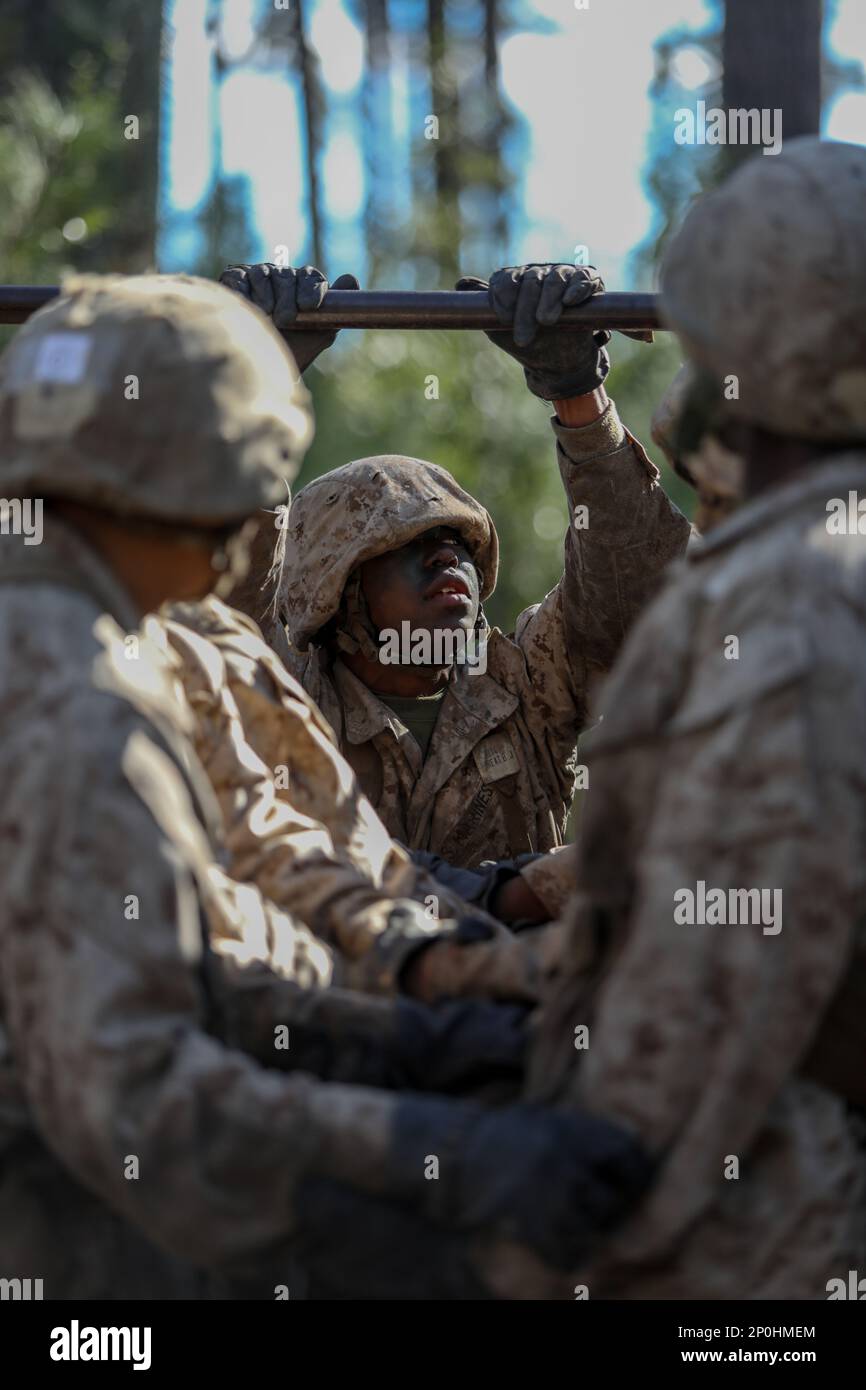 Recruits with Kilo Company, 3rd Recruit Training Battalion, conduct the ...