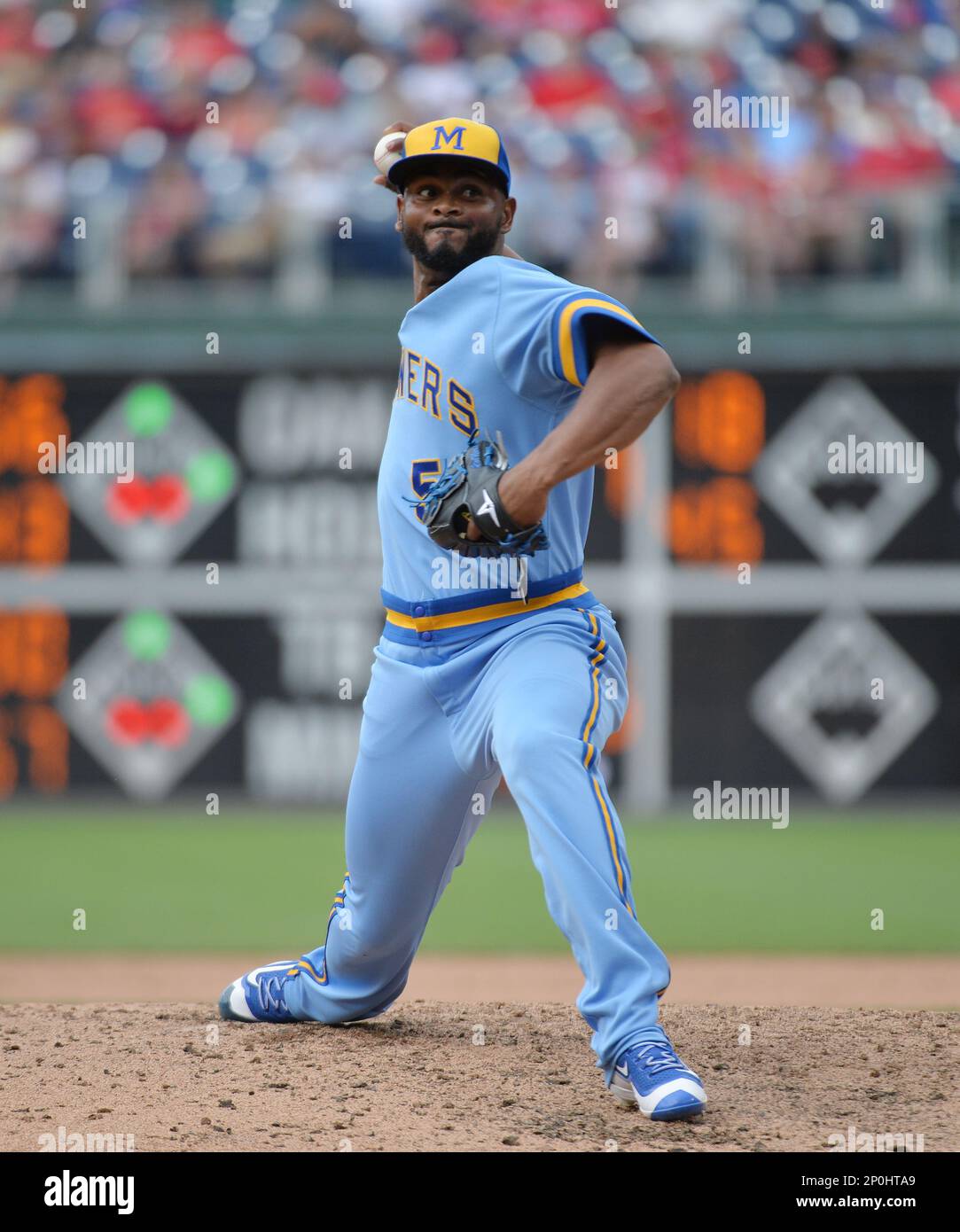 Milwaukee Brewers pitcher Jhan Marinez (50) during game against the ...
