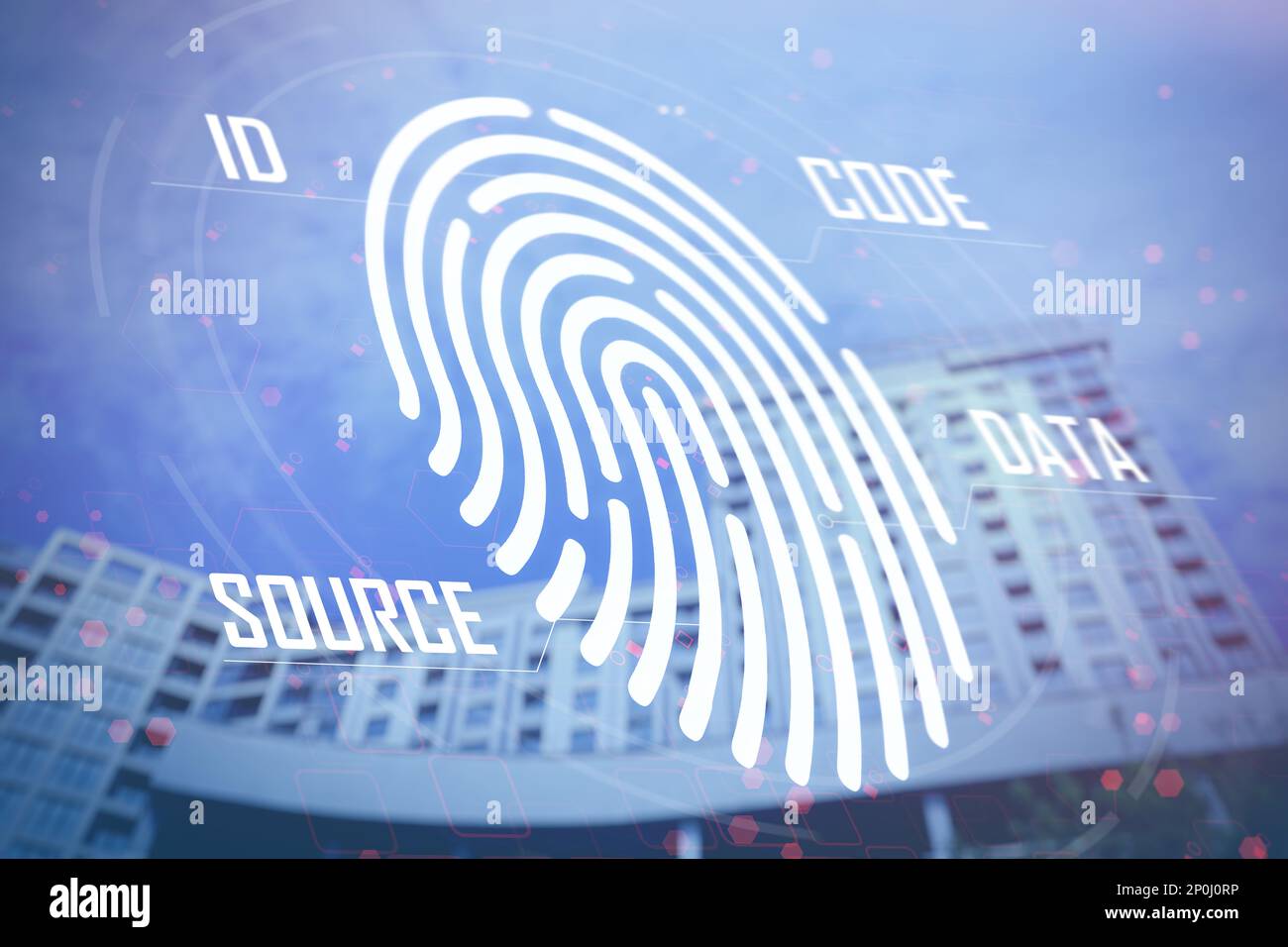Fingerprint identification. Beautiful view of modern buildings in city ...