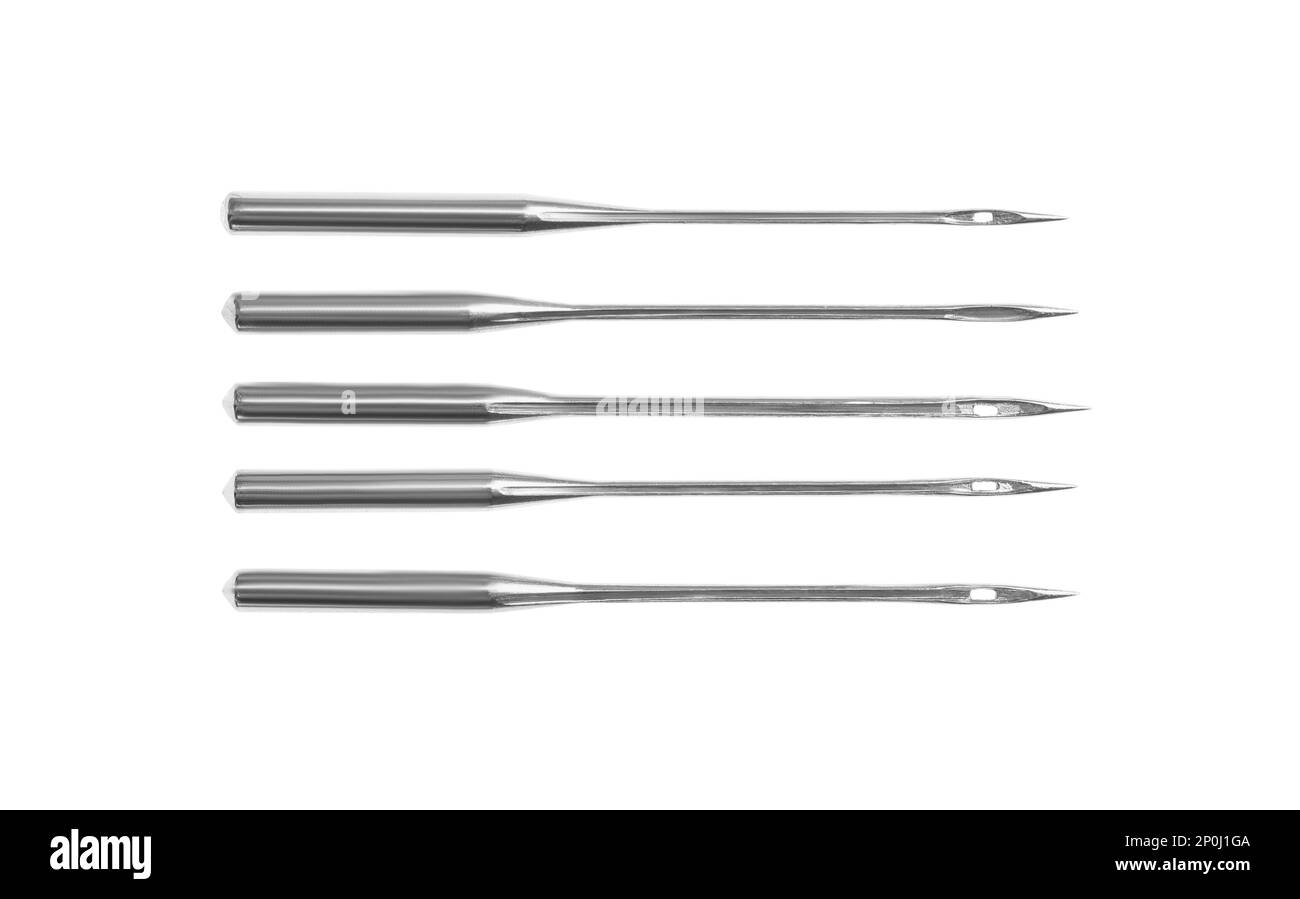 Set of sewing machine needles isolated on white, top view Stock Photo ...