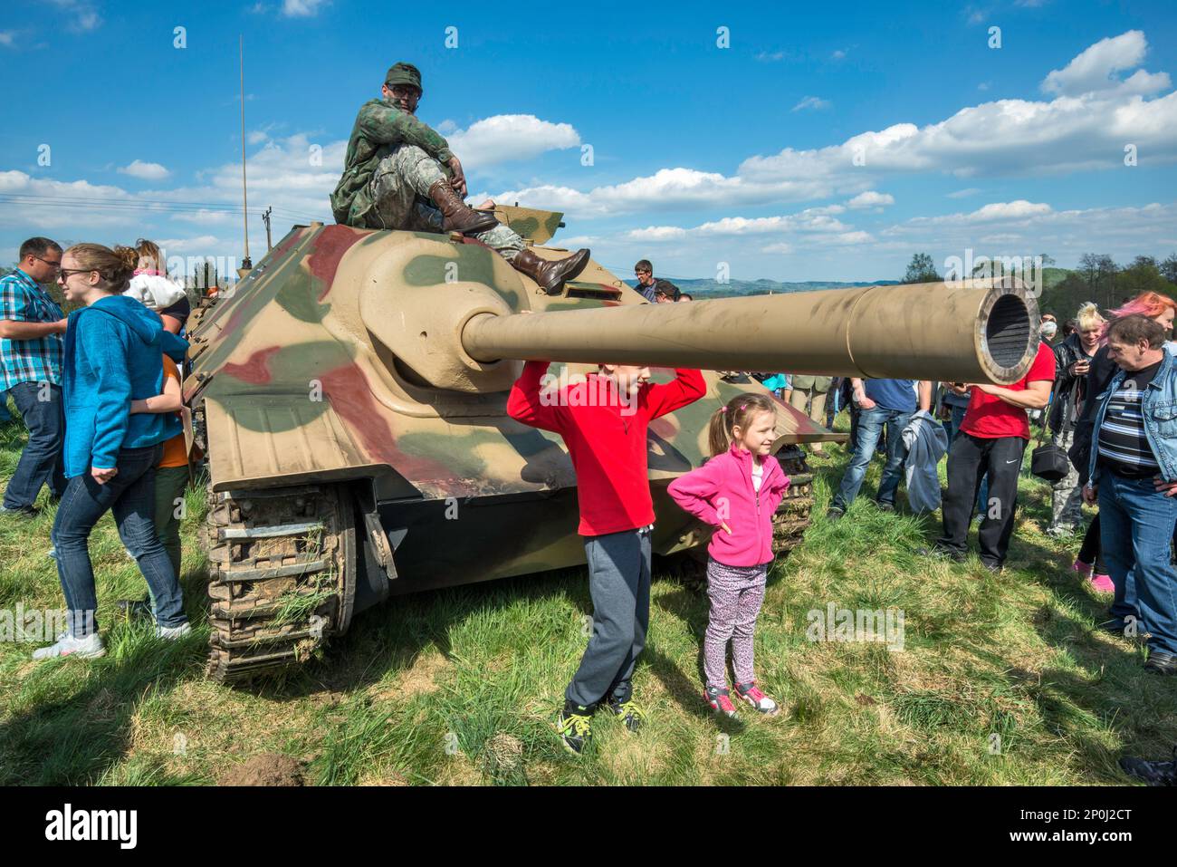 Spectators at Jagdpanzer 38 Hetzer, German light tank destroyer, after ...
