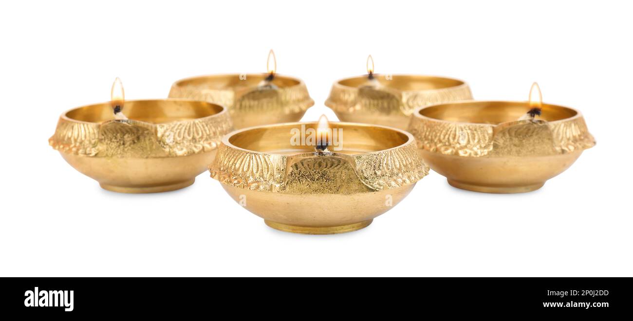 Diya lamps on white background. Diwali celebration Stock Photo - Alamy