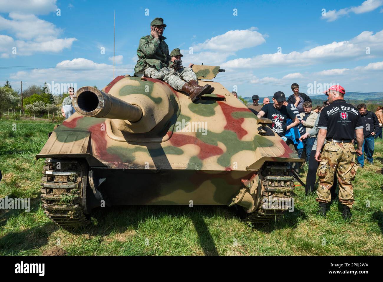 Spectators at Jagdpanzer 38 Hetzer, German light tank destroyer, after ...