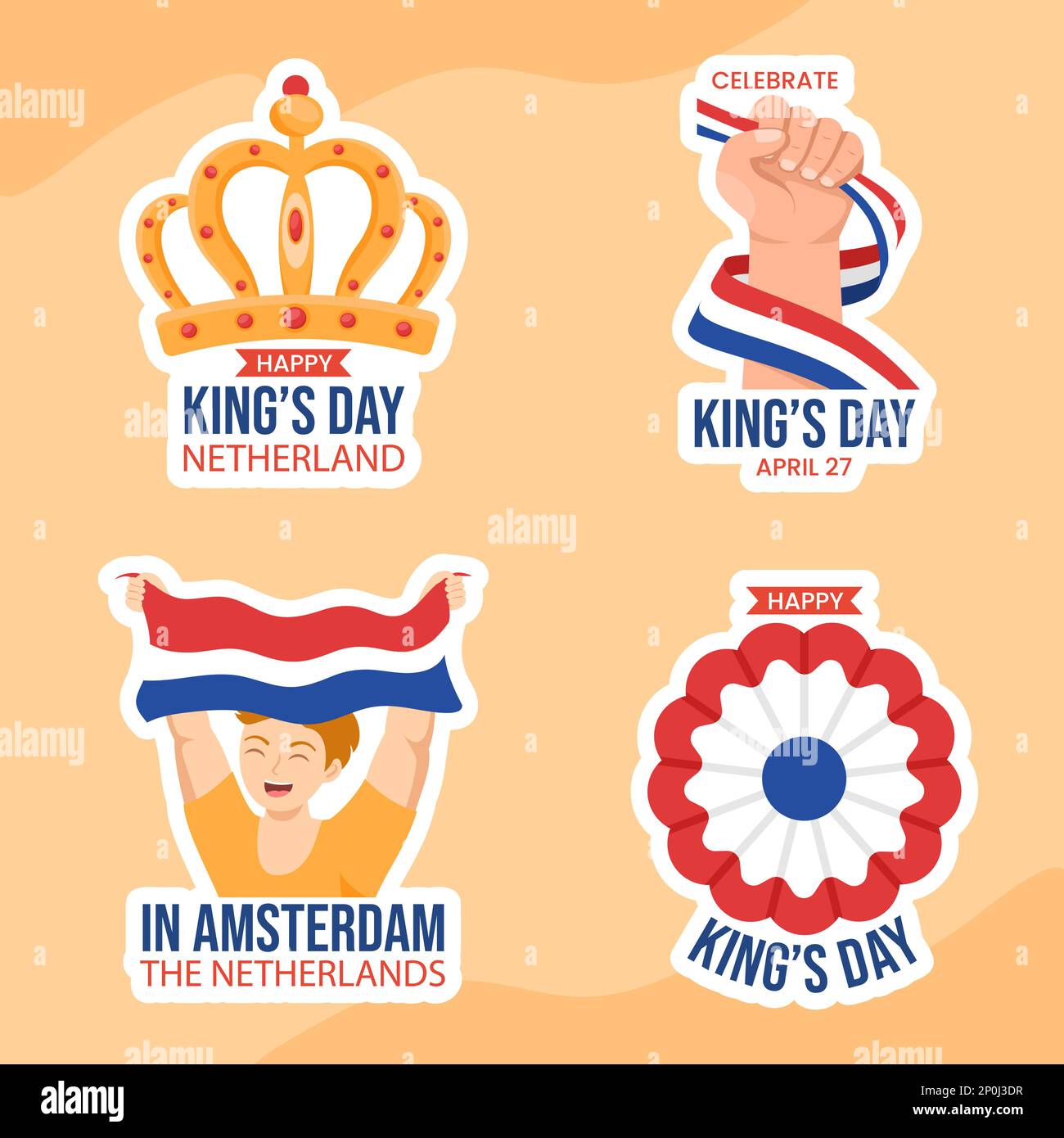 Happy Kings Netherlands Day Label Flat Cartoon Hand Drawn Templates ...