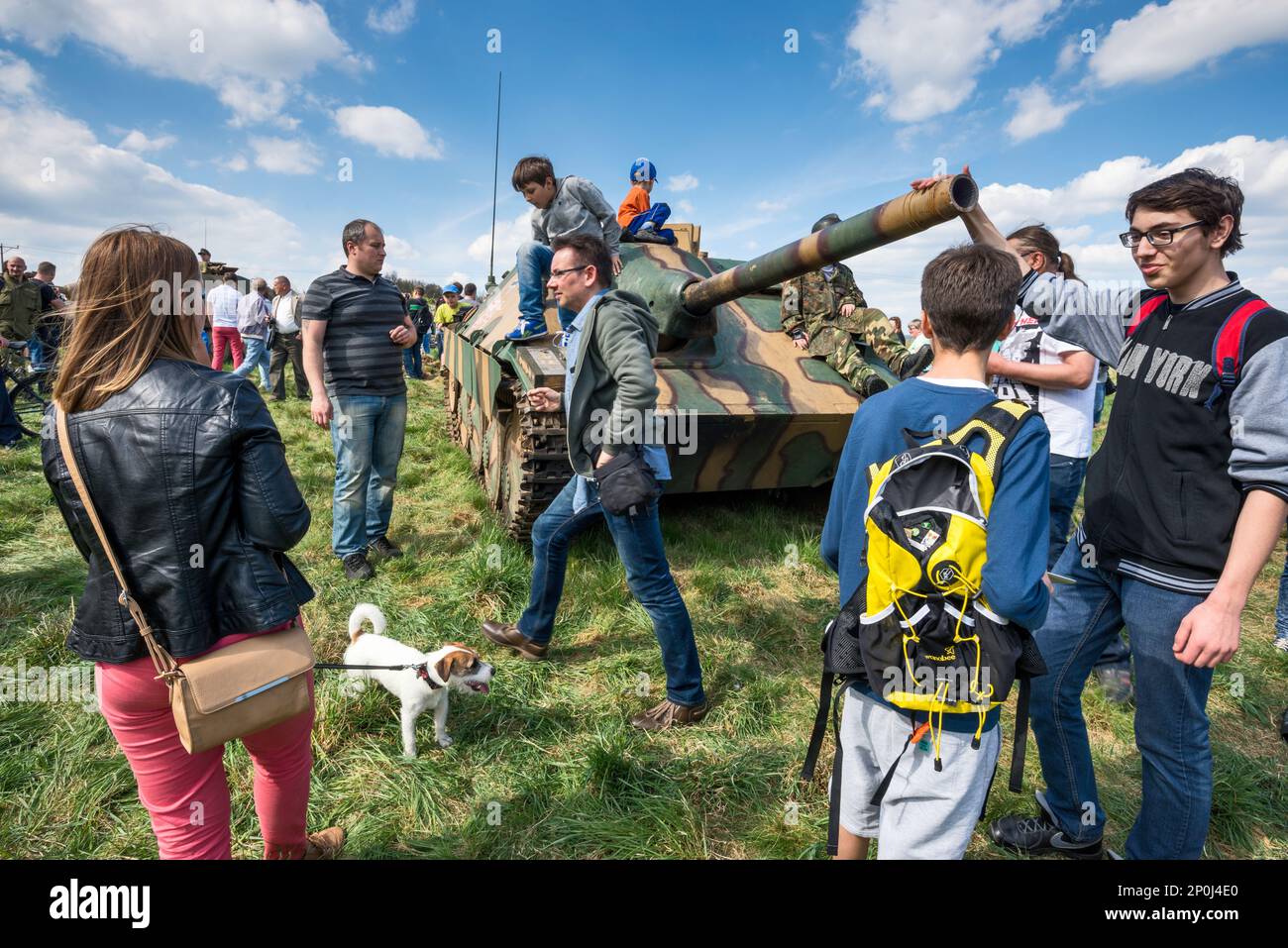 Spectators at Jagdpanzer 38 Hetzer, German light tank destroyer, after ...