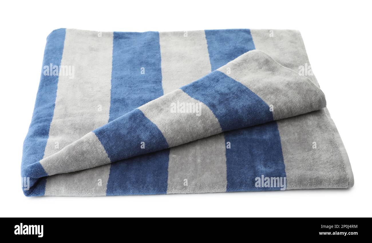 Folded striped beach towel isolated on white Stock Photo - Alamy