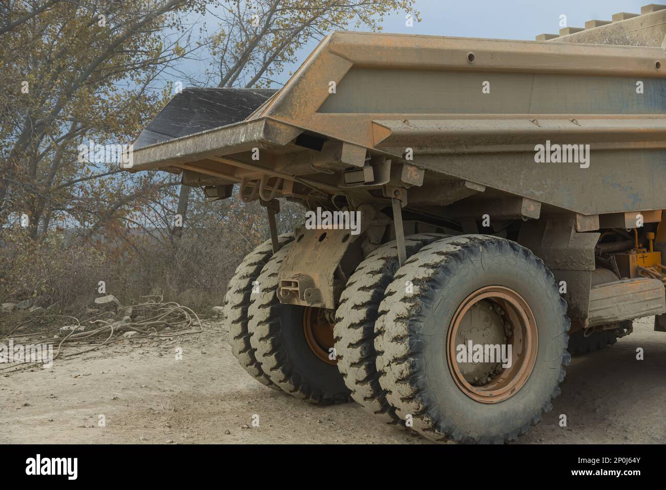 Large mining dump truck. Transport industry. Extraction of stone in an ...