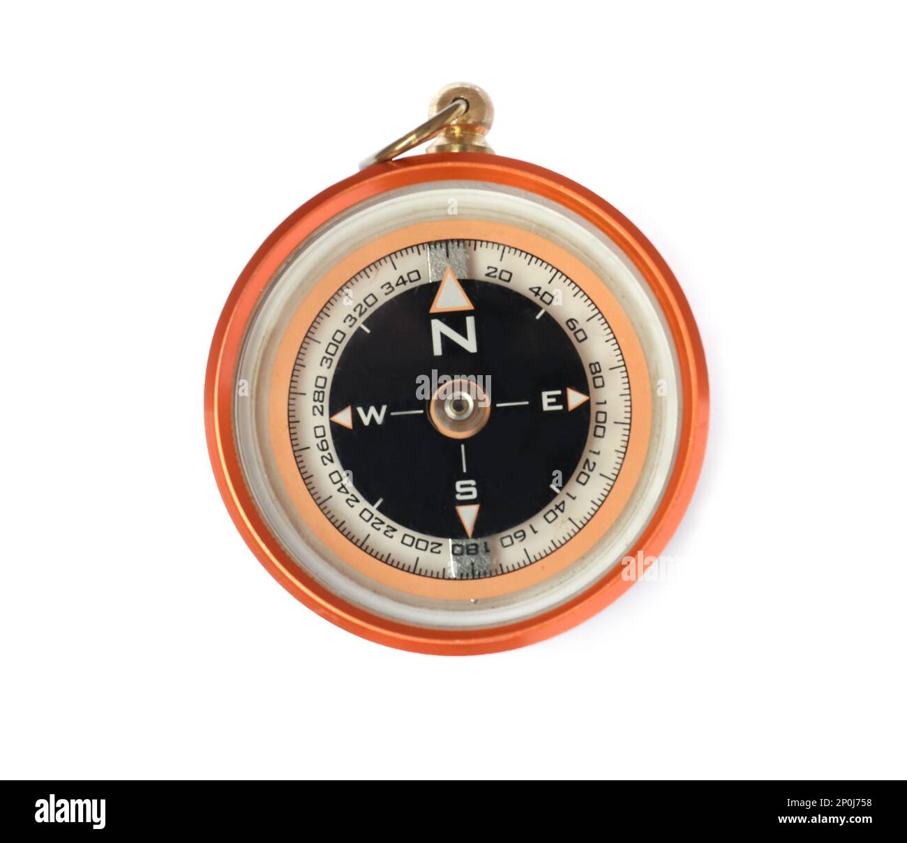 Modern compass isolated on white, top view. Camping tourism Stock Photo ...