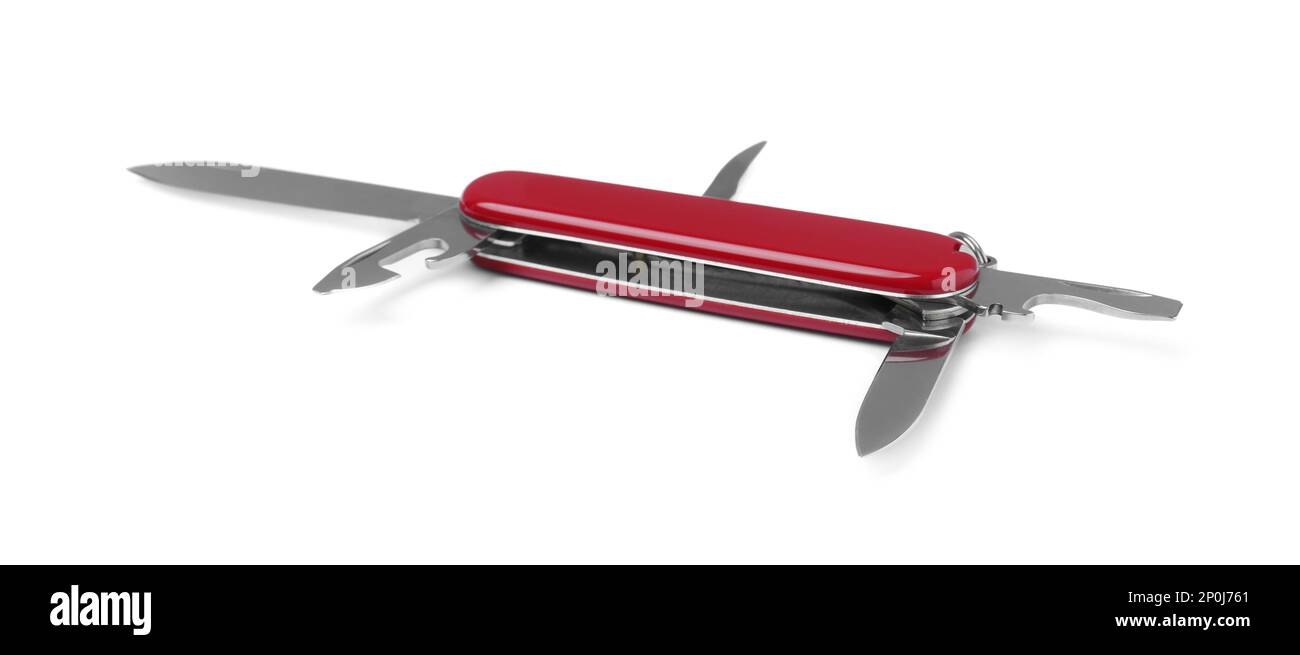 Red compact portable multitool isolated on white Stock Photo - Alamy