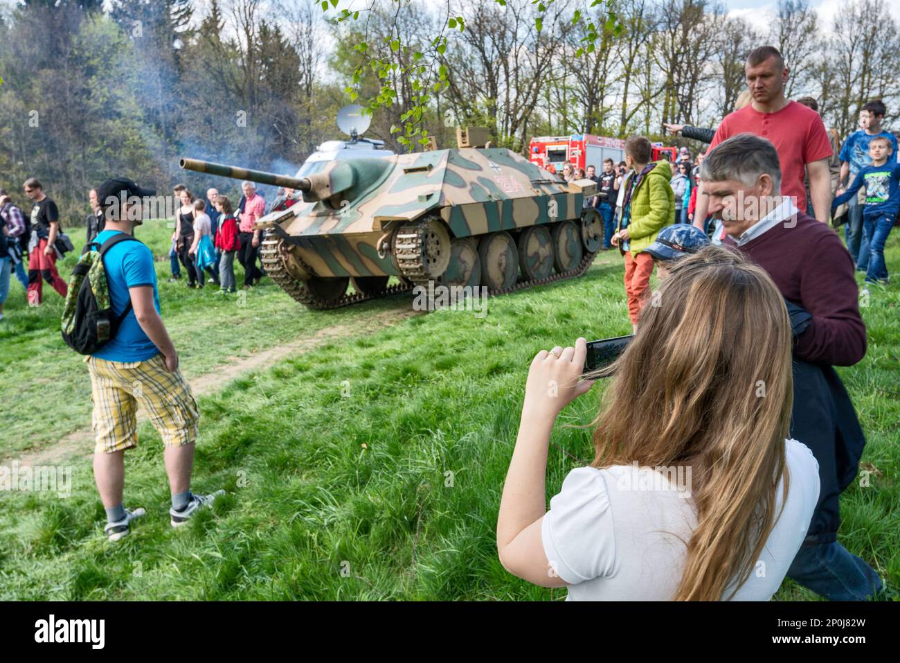 Jagdpanzer 38 Hetzer, German light tank destroyer, leaving battleground ...