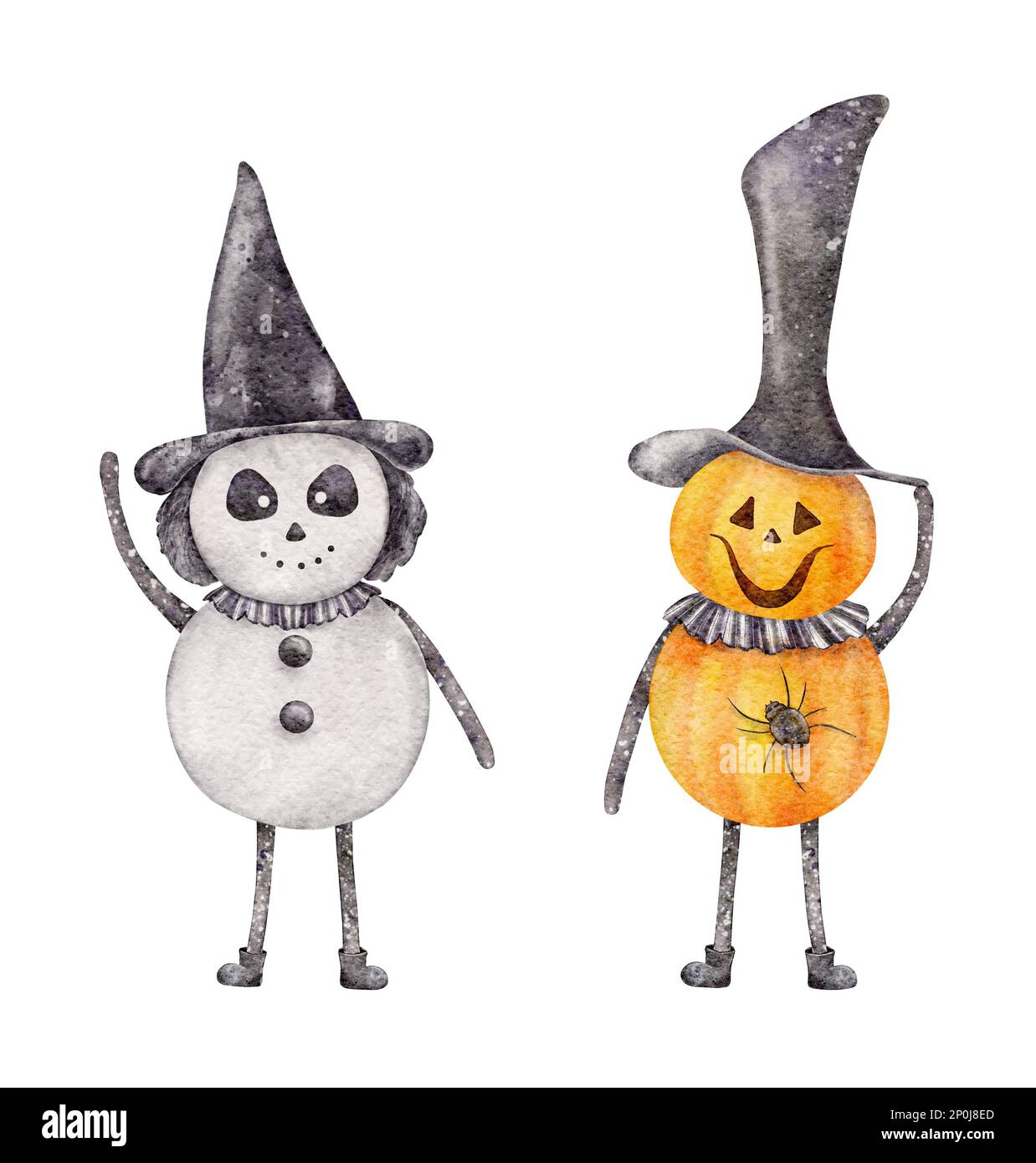 Set of cute Halloween characters. Watercolor horror elements. Spooky ...