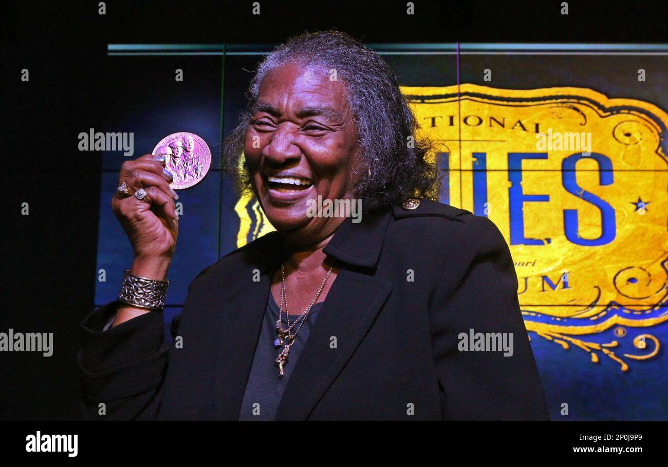 Frances Johnson, widow of jazz and blues pianist Johnnie Johnson, holds ...