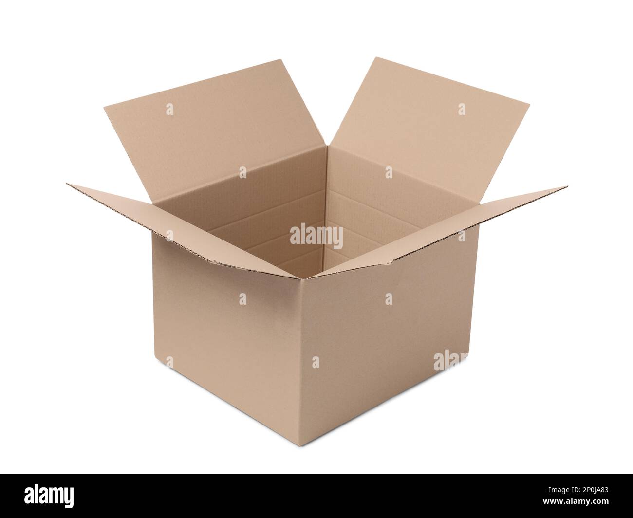 Open empty cardboard box isolated on white Stock Photo - Alamy