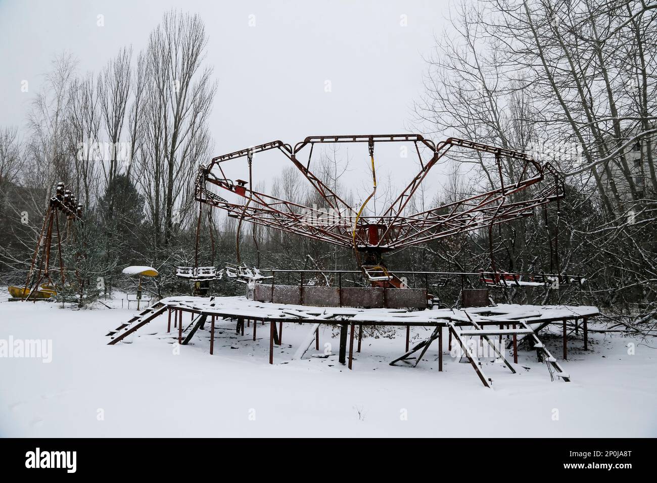 A playground is seen in the deserted town of Pripyat, some 3 kilometers ...