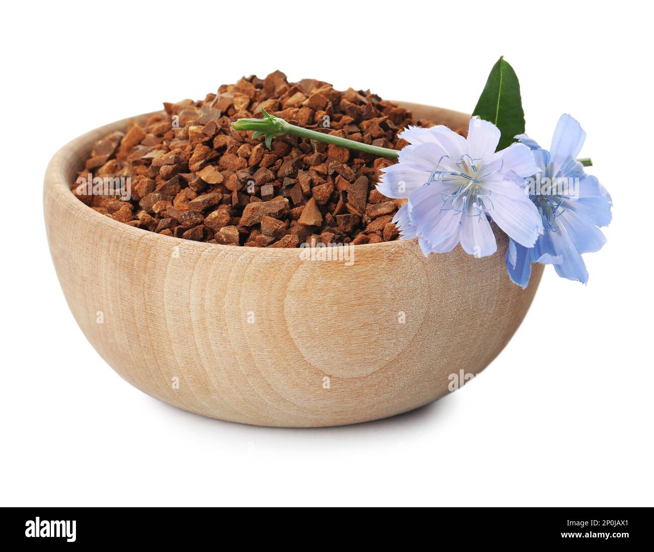 Bowl of chicory granules and flowers on white background Stock Photo ...