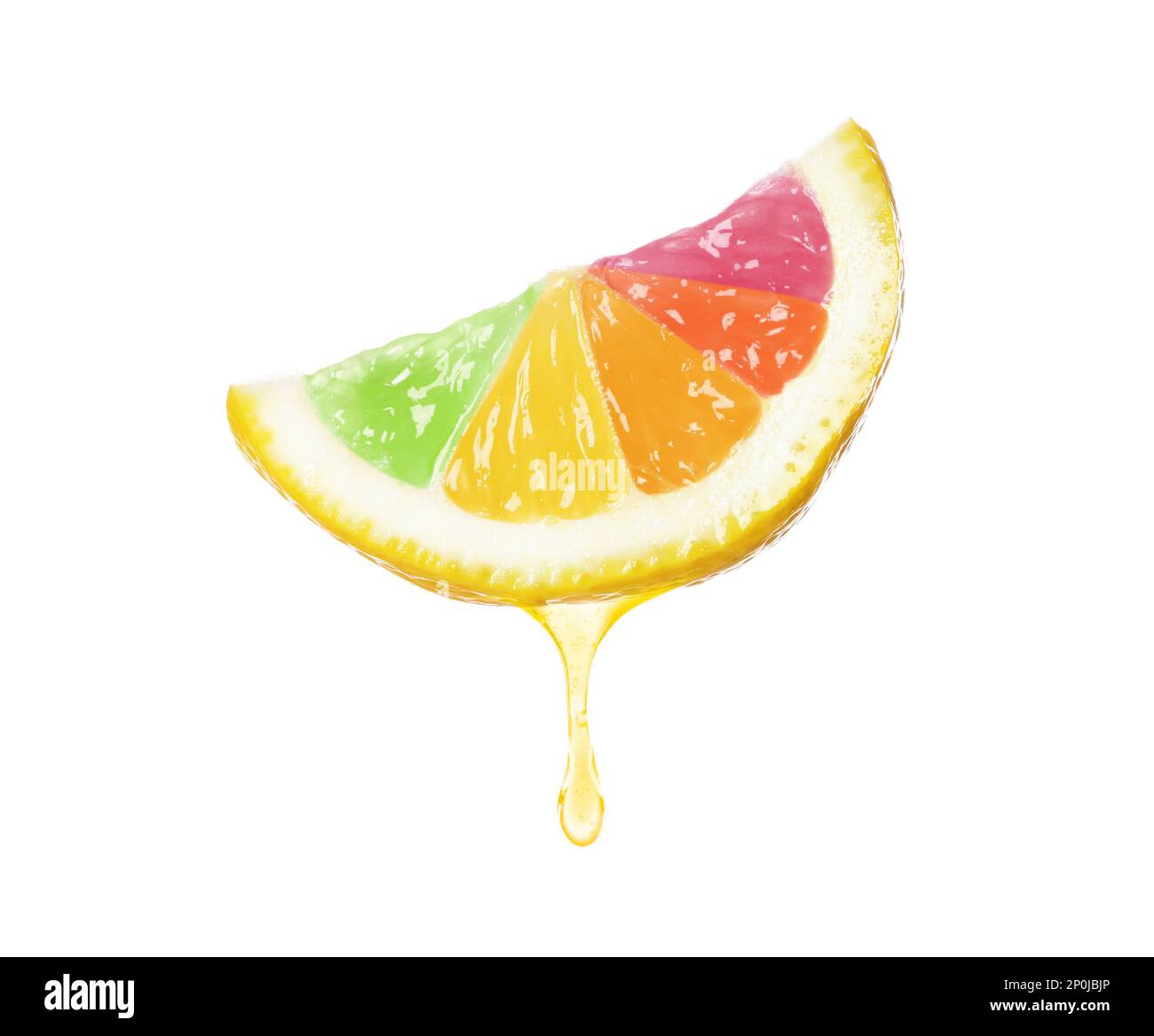 Fresh lemon slice with rainbow segments on white background. Brighten ...