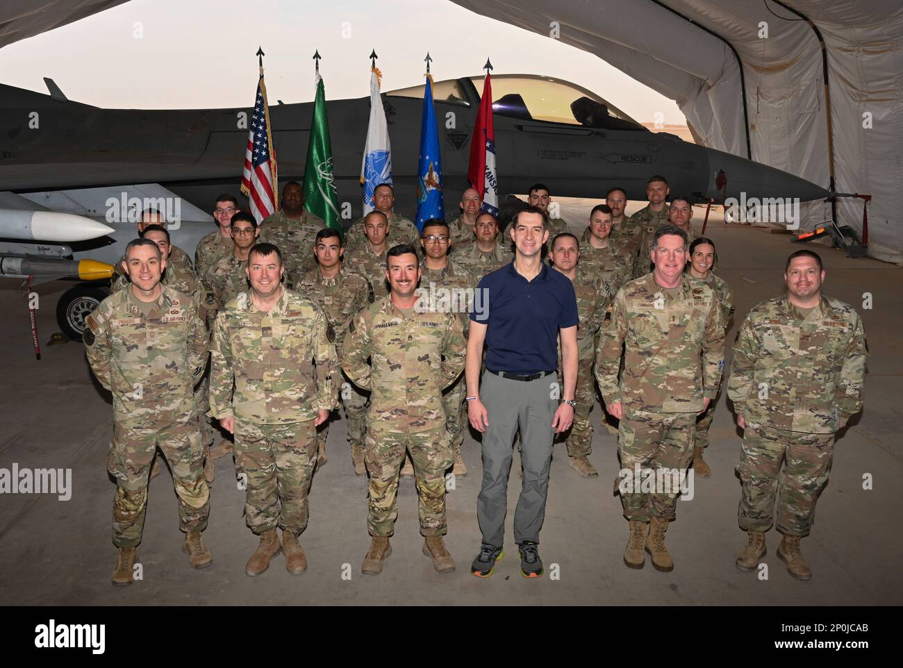 U.S. Sen. Tom Cotton of Arkansas poses for a photo with U.S. service ...
