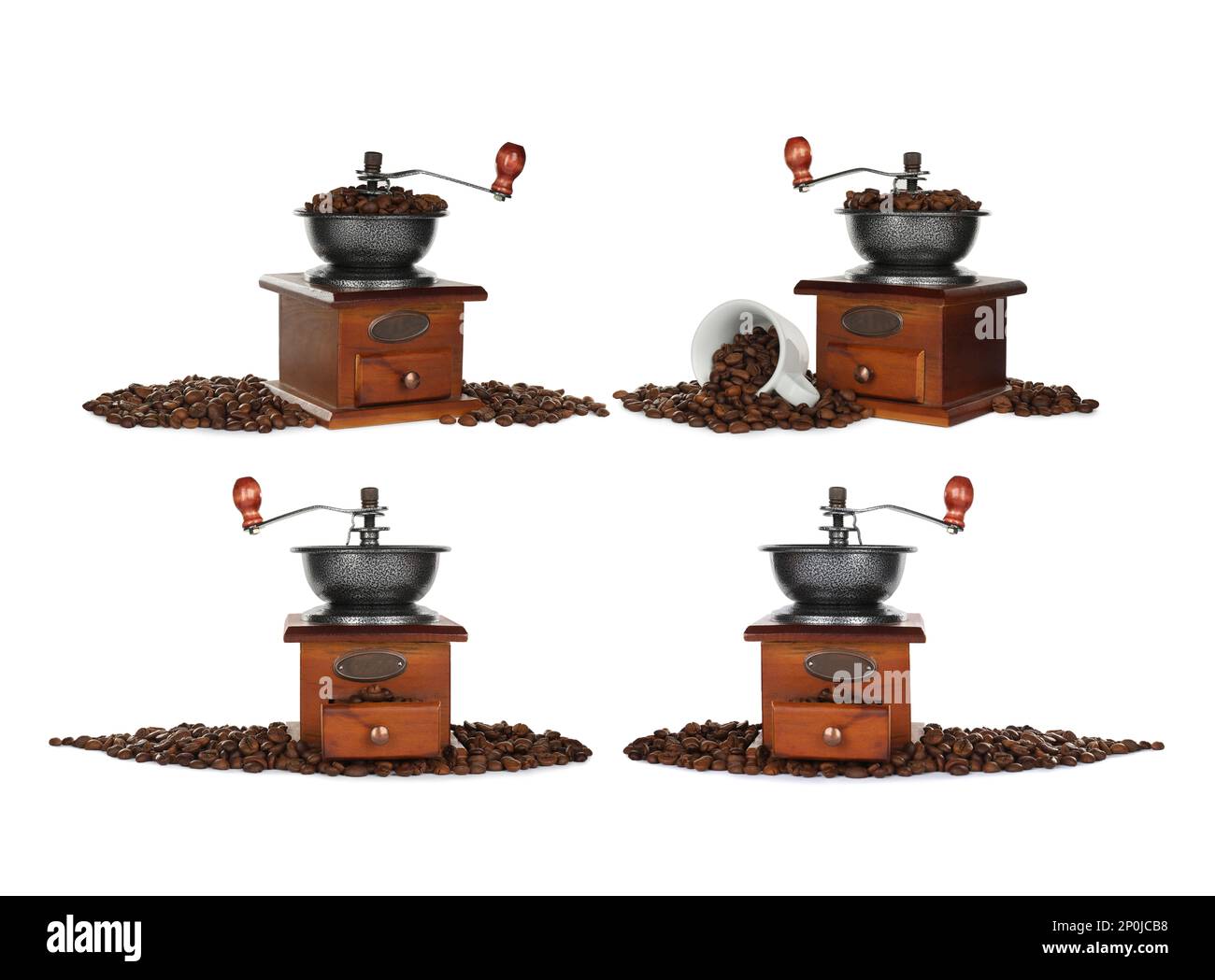 Set with vintage manual coffee grinders on white background Stock Photo ...
