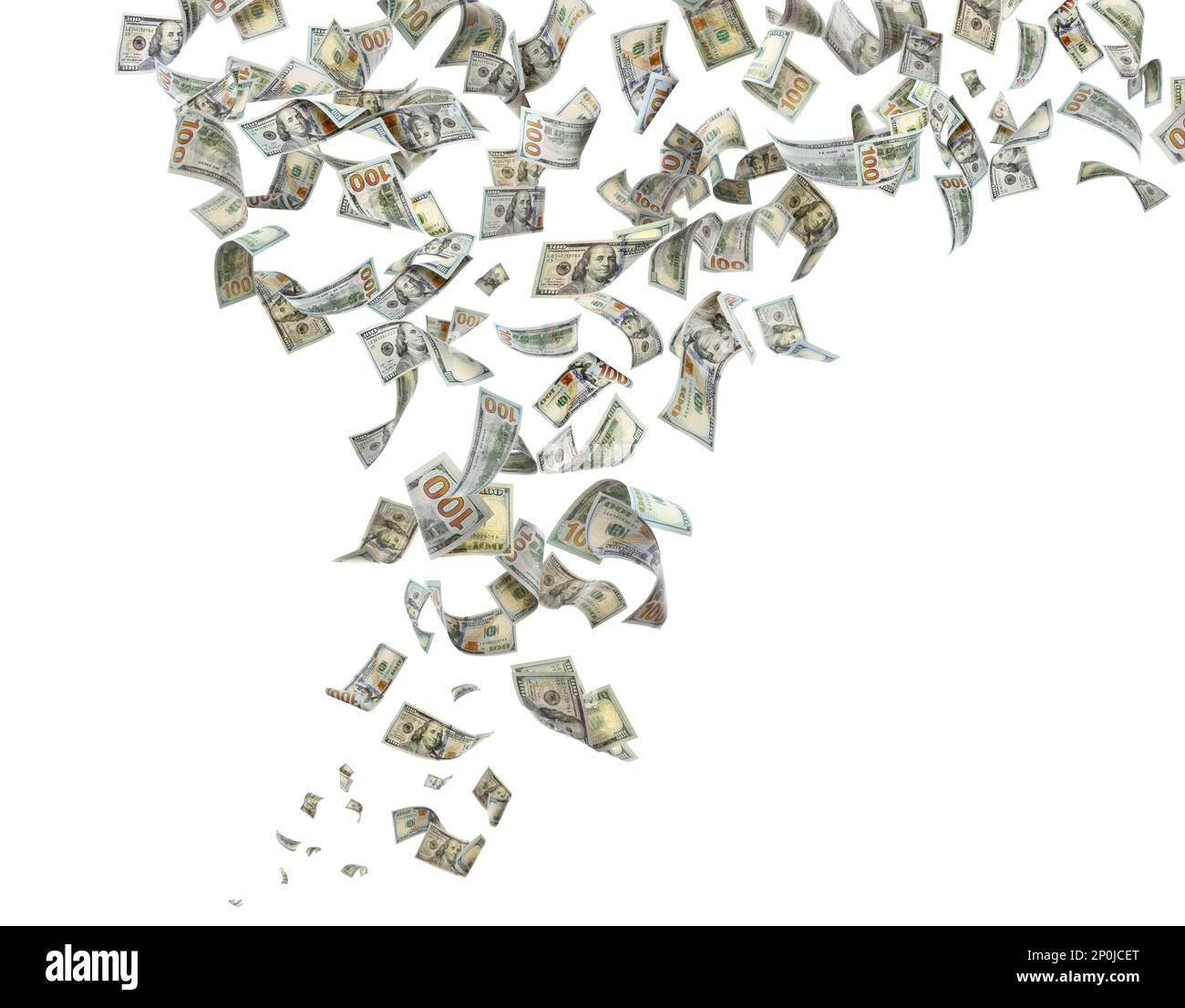 Many American dollars on white background. Flying money Stock Photo - Alamy