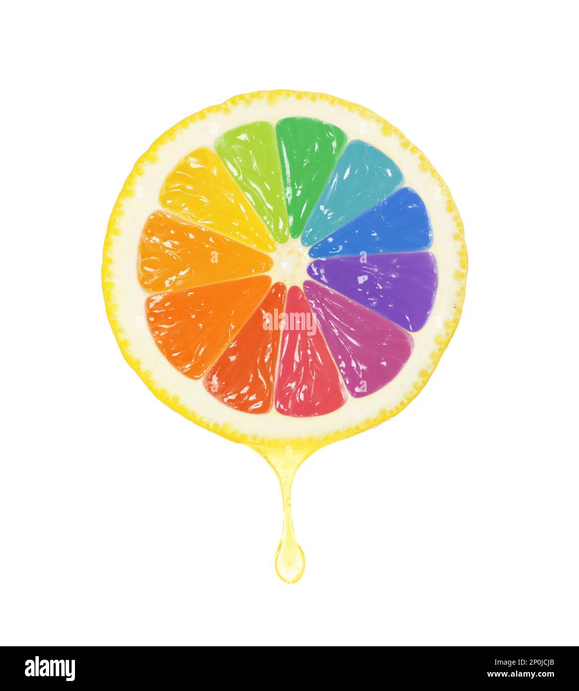 Fresh lemon slice with rainbow segments on white background. Brighten ...