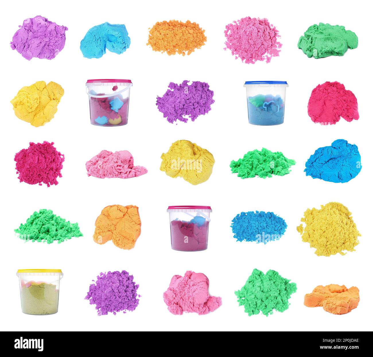 Set with colorful kinetic sand on white background Stock Photo - Alamy