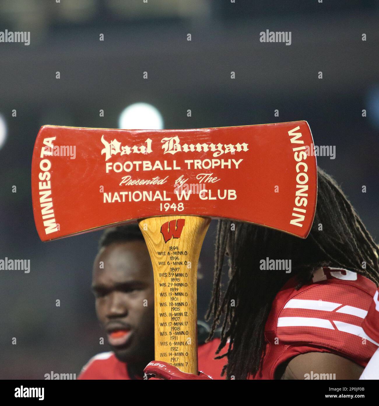 MADISON, WI - NOVEMBER 26: Wisconsin retains the Paul Bunyan Trophy ...