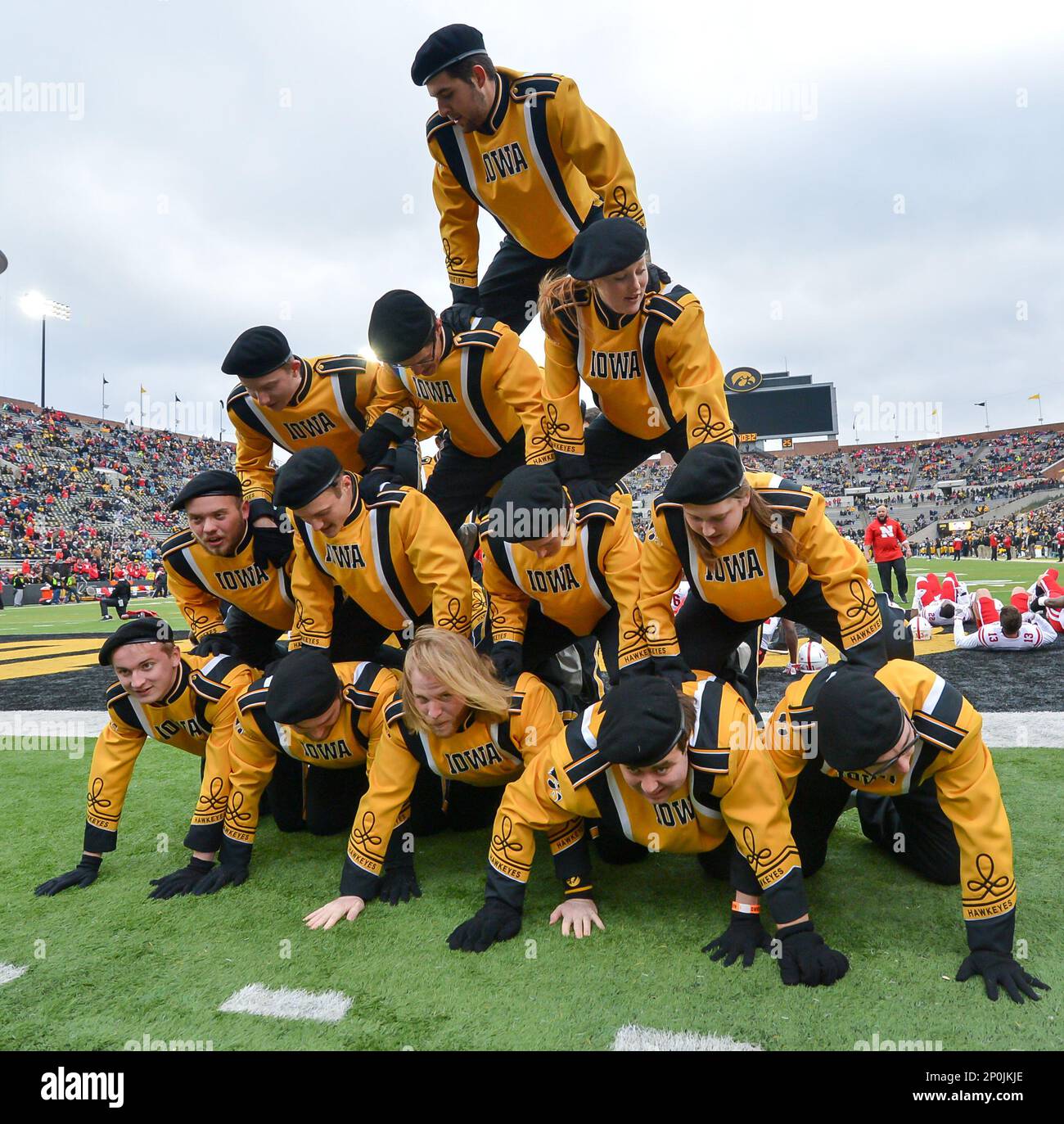 November 25, 2016: Iowa Hawkeyes Band members form a human pyramid ...