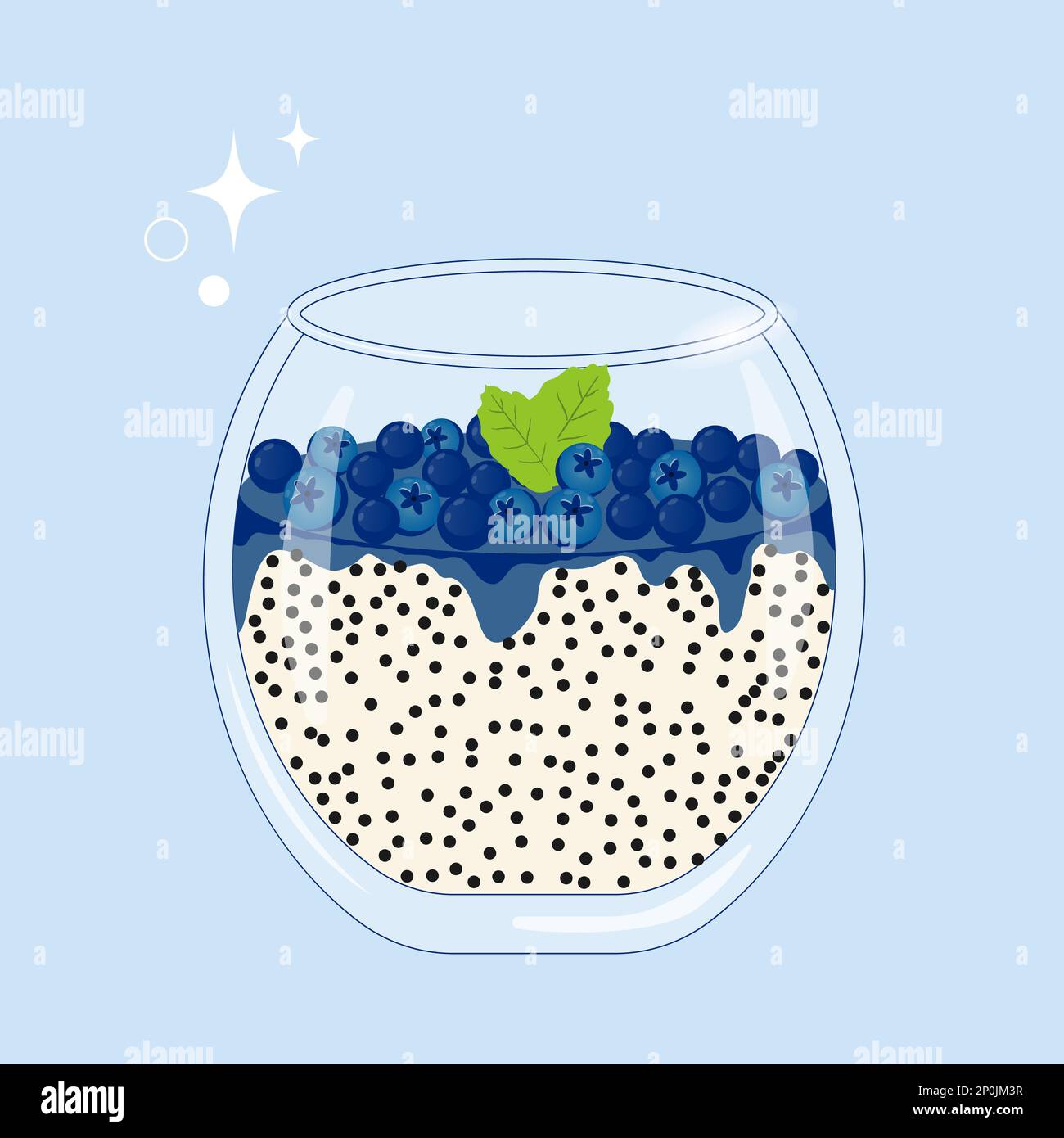 Chia seed pudding in glass with fresh blueberries and jam layer ...