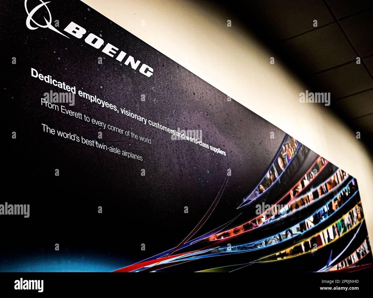 A plaque is displayed in a conference room during a tour at the Boeing ...