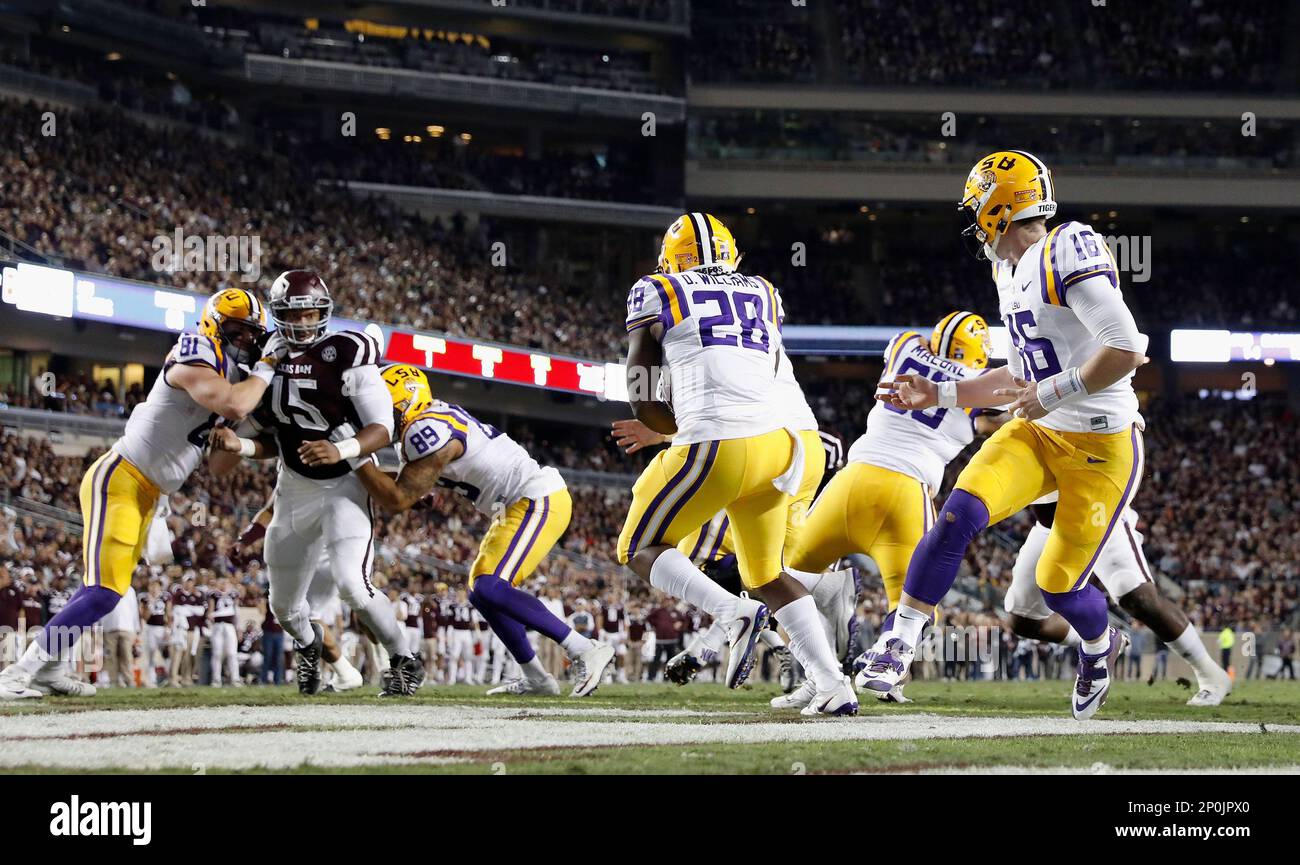November 24, 2016: LSU Tigers quarterback Danny Etling (16) hands off ...
