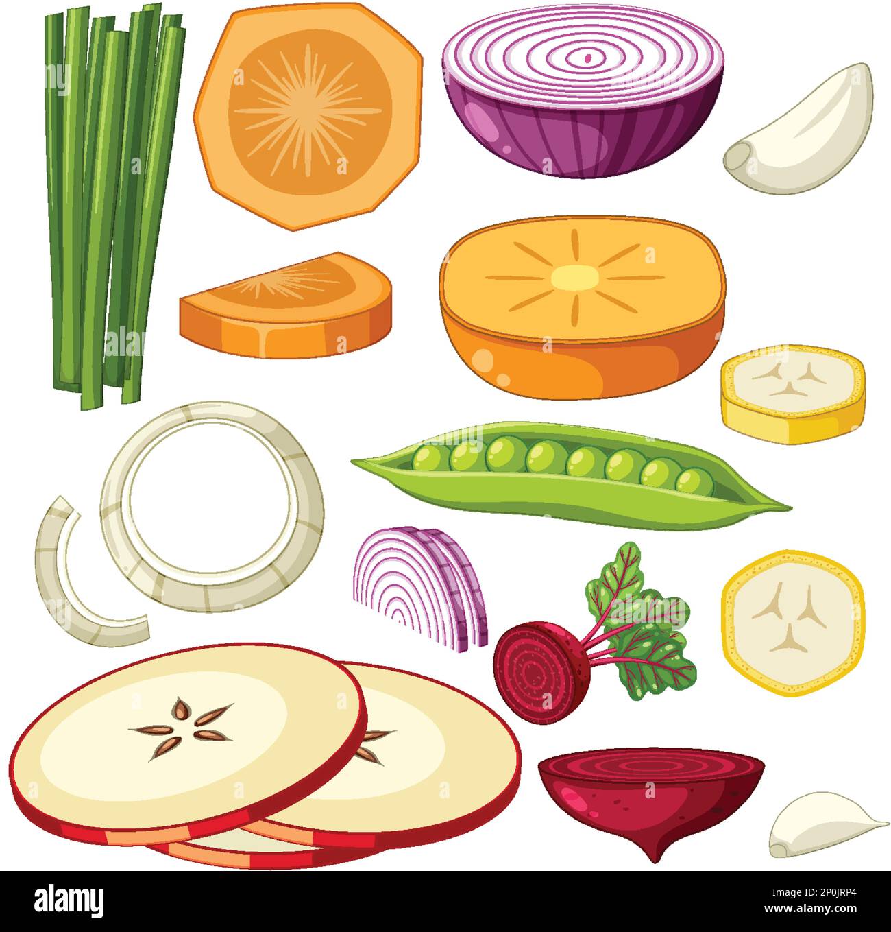 Set of sliced vegetable and fruit illustration Stock Vector Image & Art ...