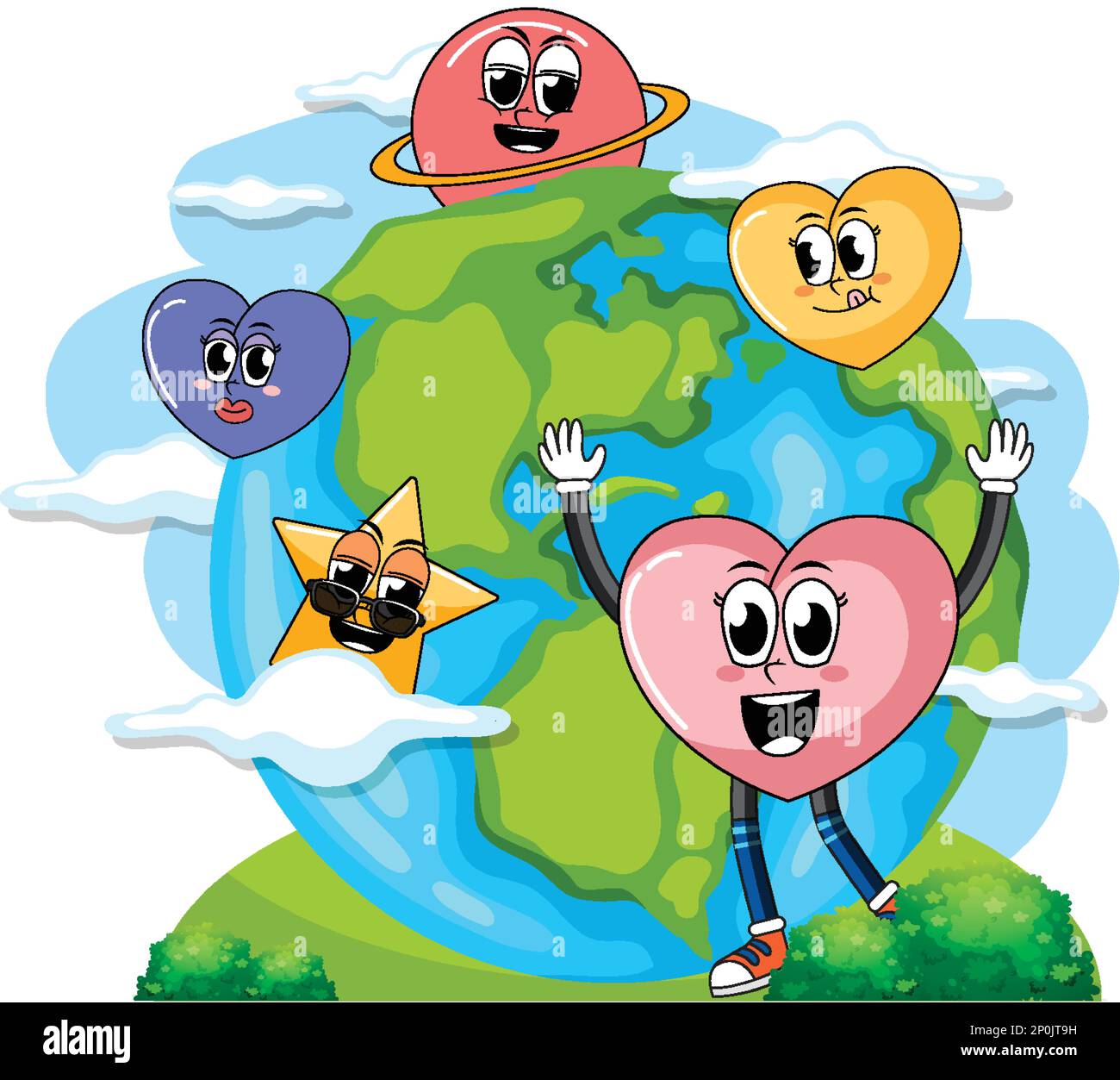 Earth globe with funny cartoon characters illustration Stock Vector ...