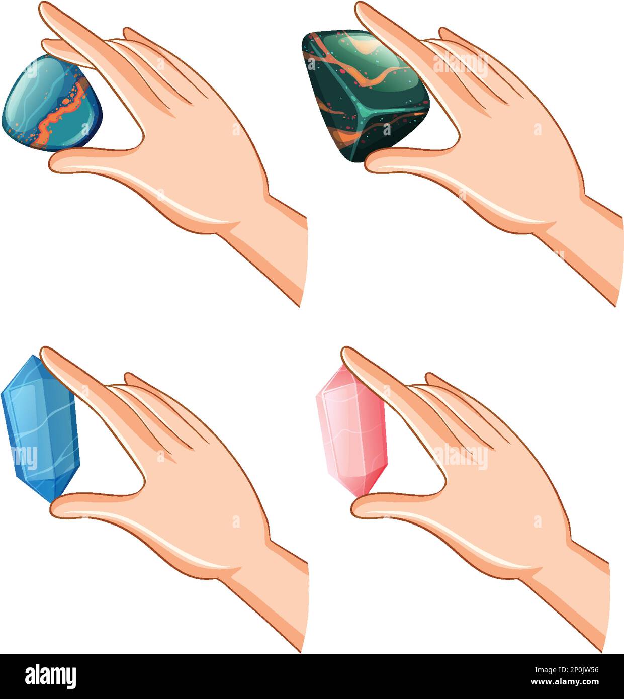 Set of human hands with healing crystals illustration Stock Vector ...
